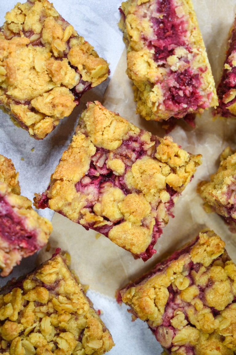Raspberry Crumble Bars • baste cut fold