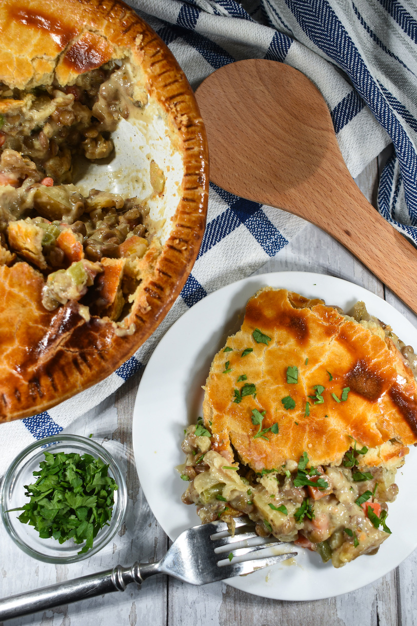Meatless Pot Pie with Lentils • baste cut fold