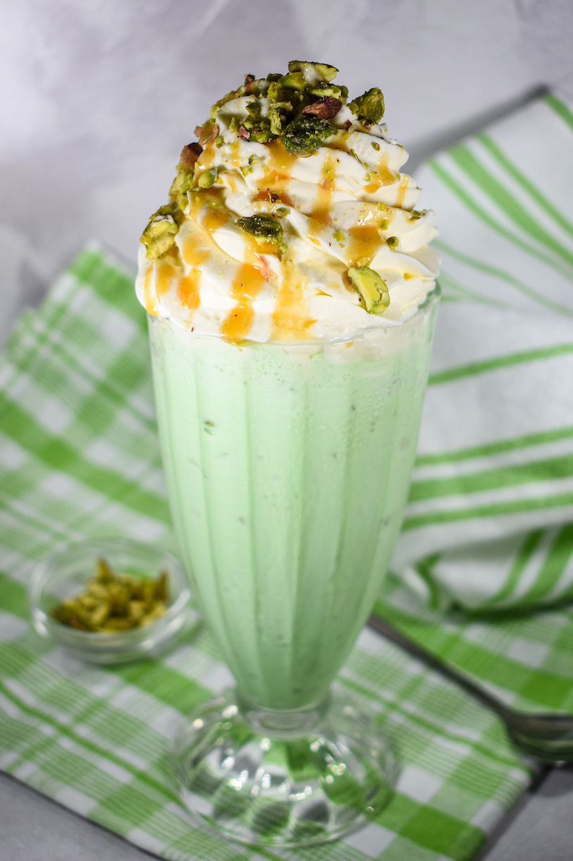 Caramel Pistachio Milkshake Recipe • baste cut fold